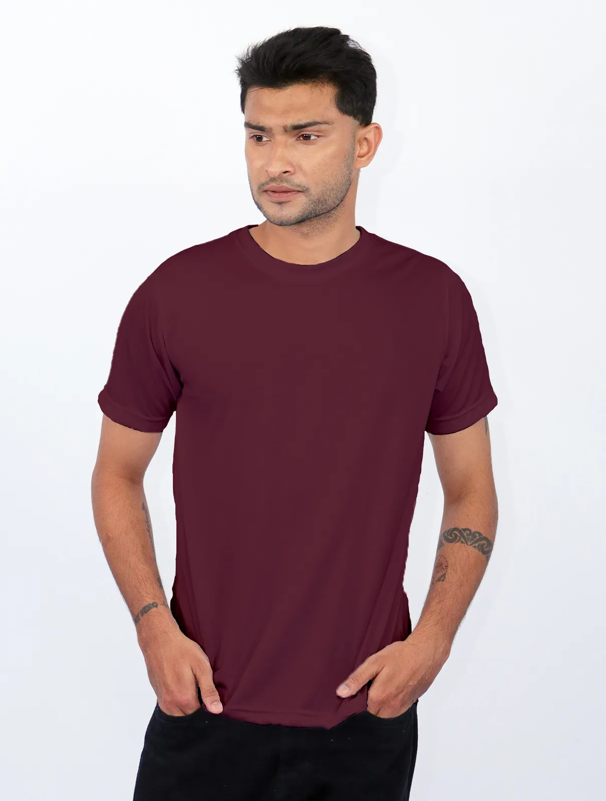 Cream Cotton Round Neck Bio Wash Half Sleeve T-Shirts - 180 GSM ...